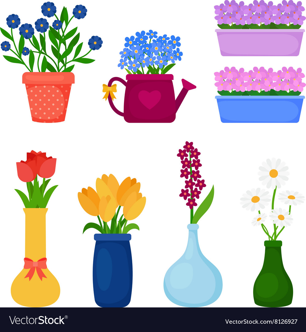 Spring flowers in pots Royalty Free Vector Image