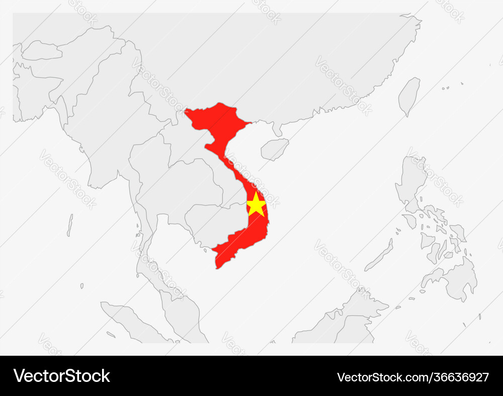Vietnam map highlighted in flag colors Royalty Free Vector