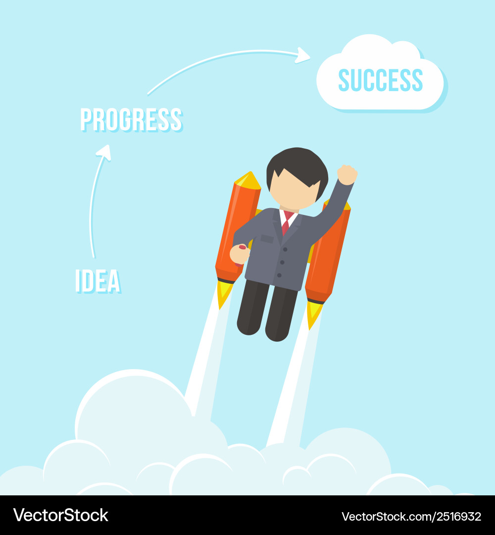 Businessman flying on rocket to success Royalty Free Vector