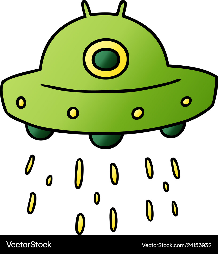 Gradient cartoon doodle of an alien ship Vector Image