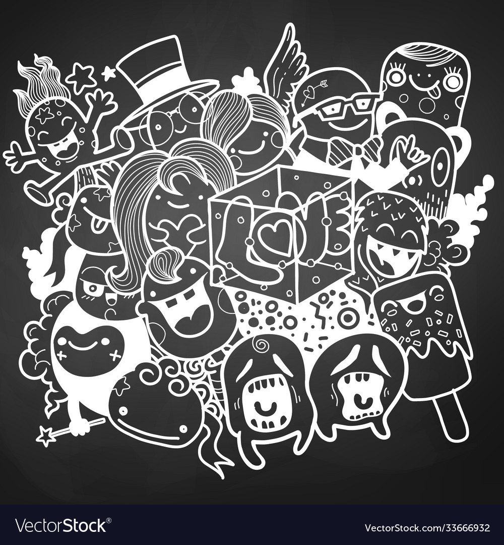 Hand drawn cute monsters with letters love Vector Image