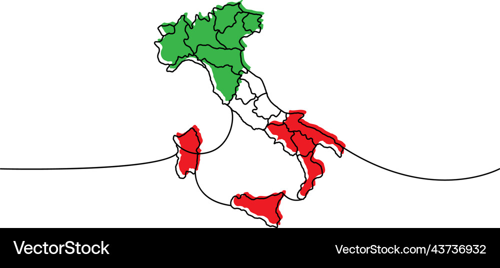 Map of italy one line colored continuous drawing Vector Image