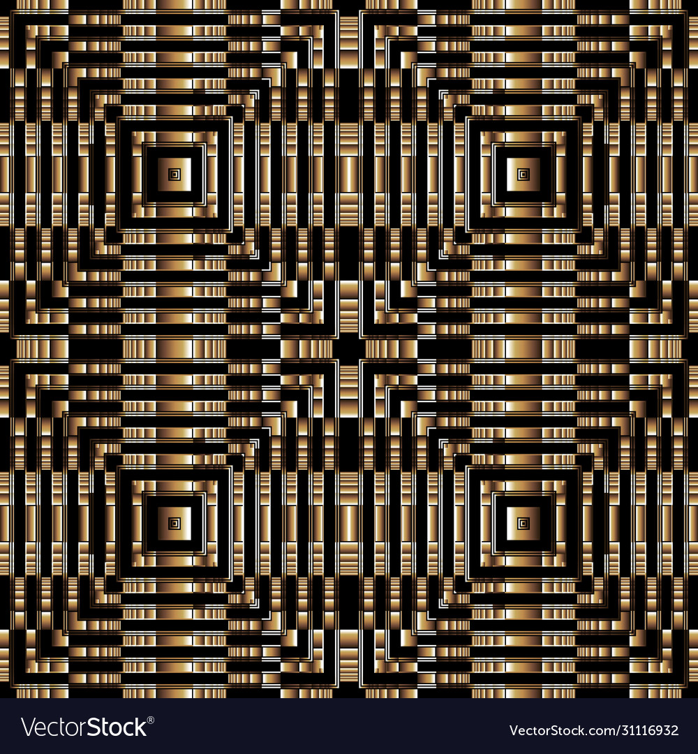 Striped 3d seamless pattern gold and black Vector Image