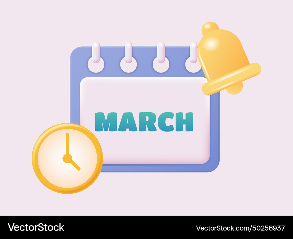 3d calendar icon march daily schedule planner Vector Image