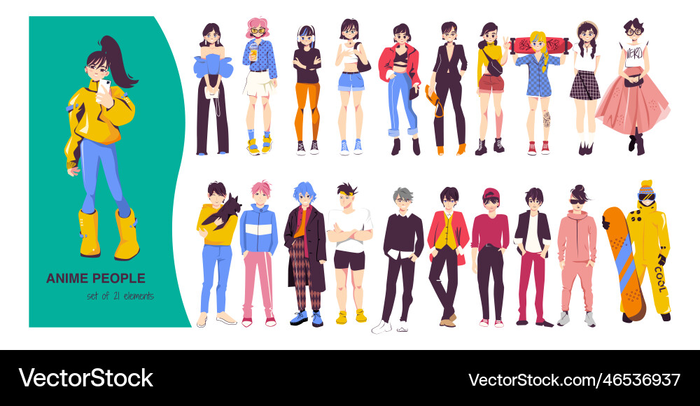 Anime people set Royalty Free Vector Image - VectorStock