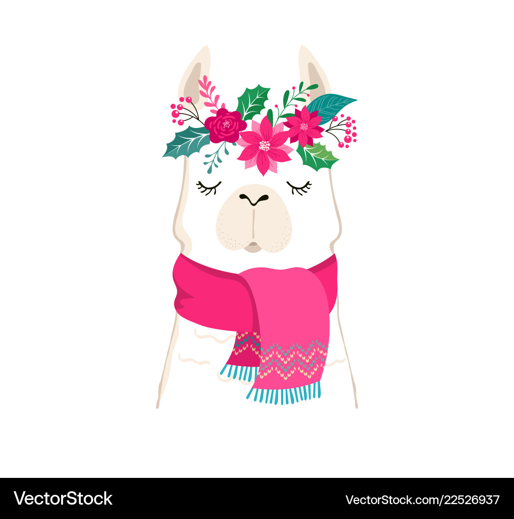 Llama winter cute design for nursery Royalty Free Vector