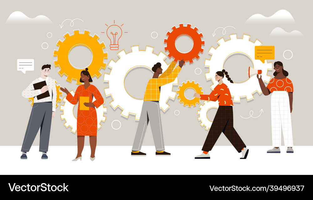 Male and female characters are assembling Vector Image