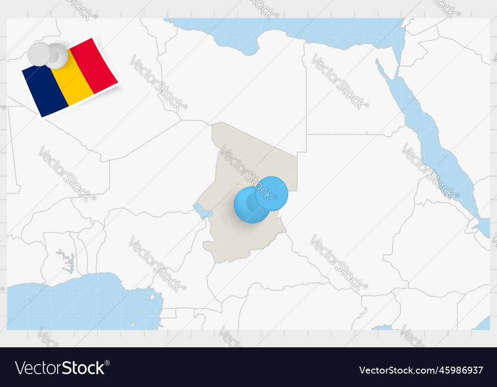 Map of chad with a pinned blue pin pinned flag Vector Image