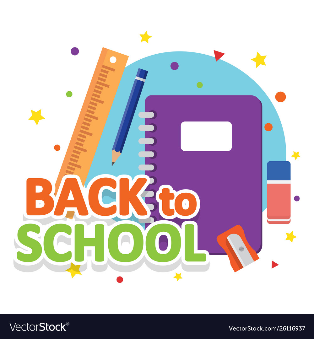 School set sharpener pencil eraser ruler notebook Vector Image