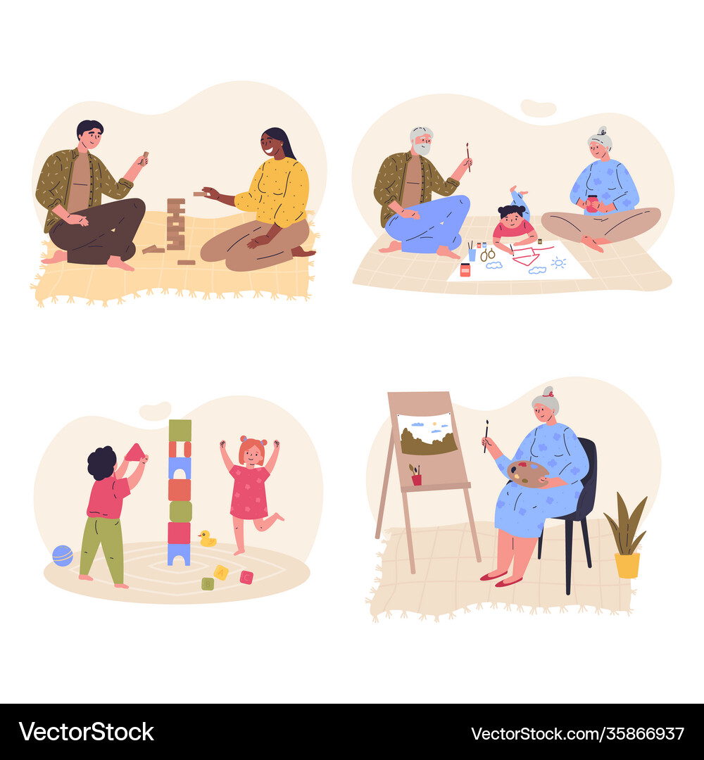 Set family home activities Royalty Free Vector Image