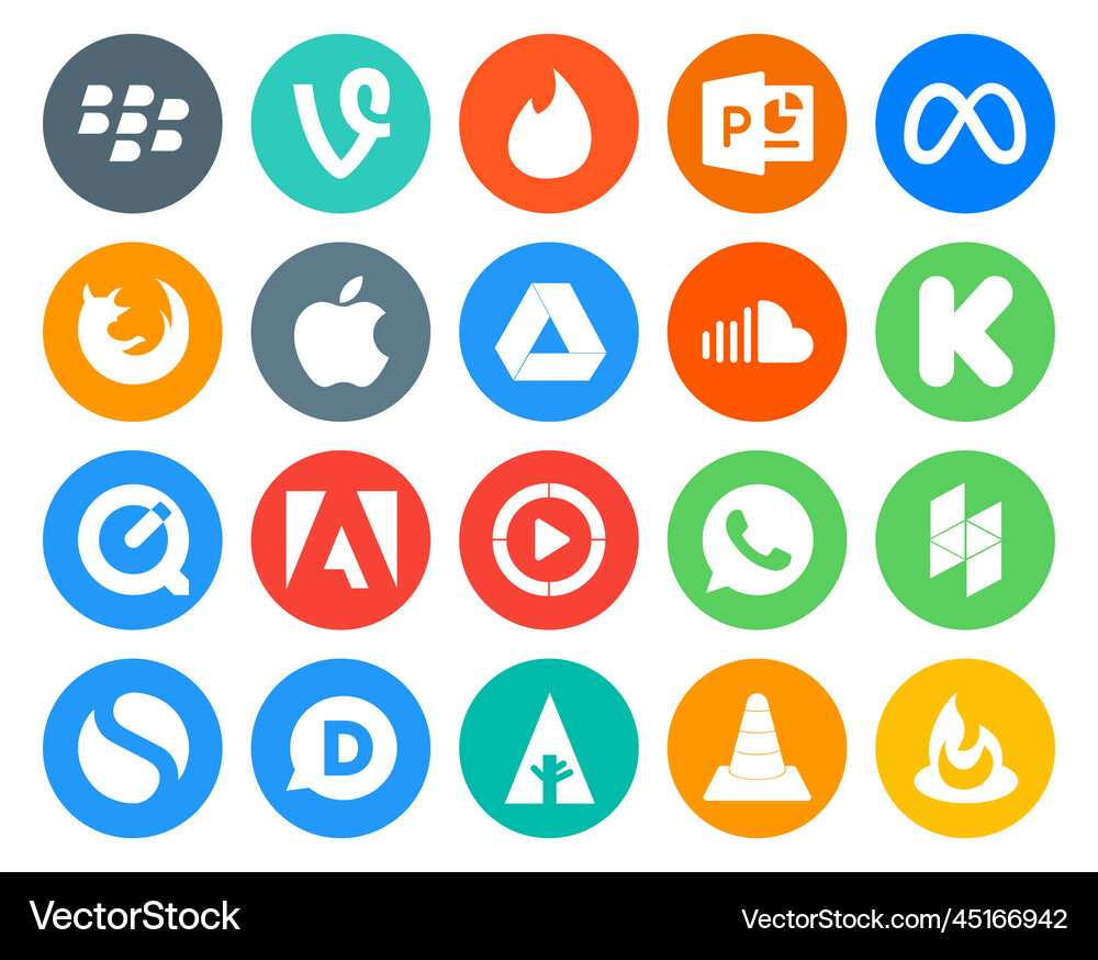 20 social media icon pack including video adobe Vector Image