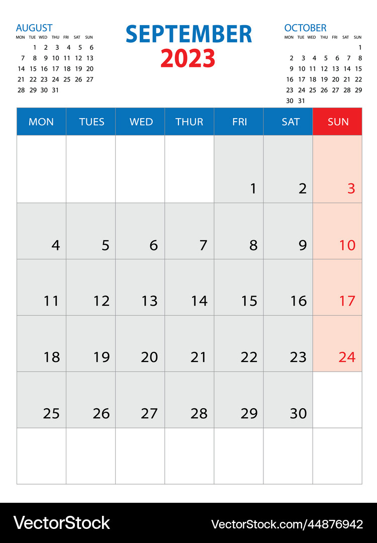 Calendar 2023 template - september 2023 year Vector Image