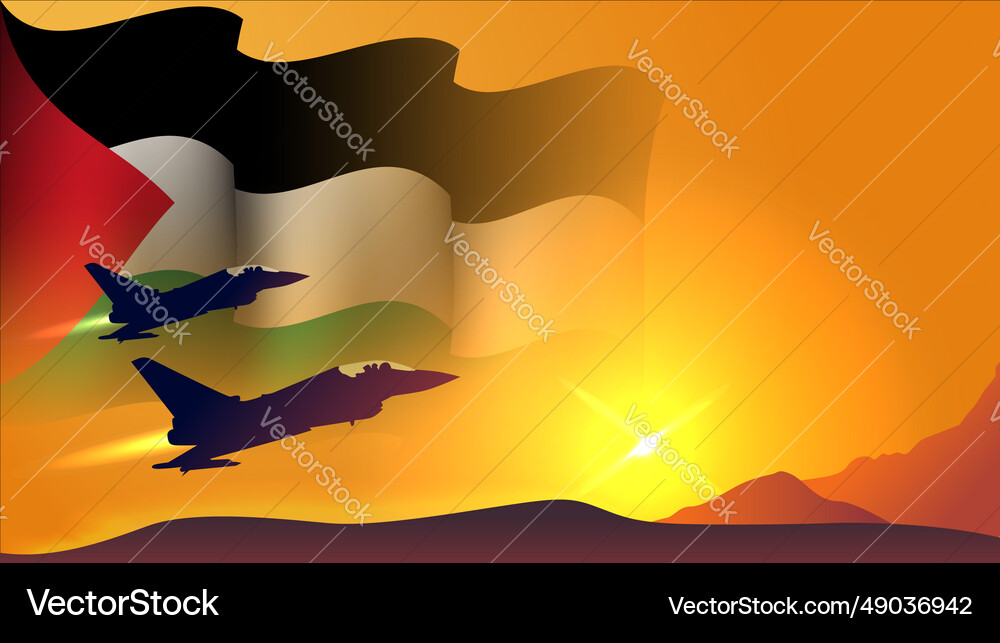 Fighter jet plane with palestine waving flag Vector Image