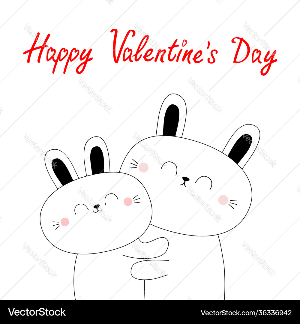 Happy valentines day bunny rabbit hare hugging Vector Image