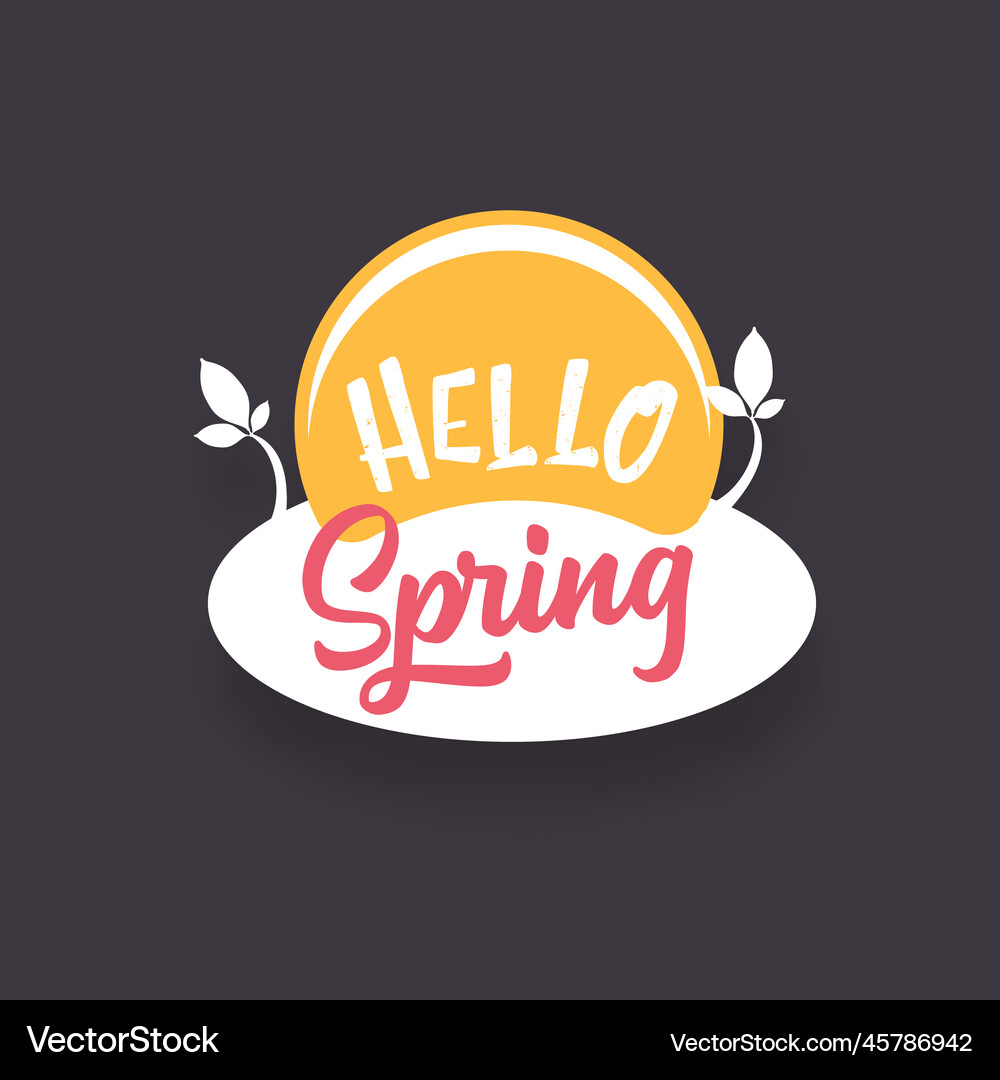 Hello spring cut paper style label with ribbon Vector Image