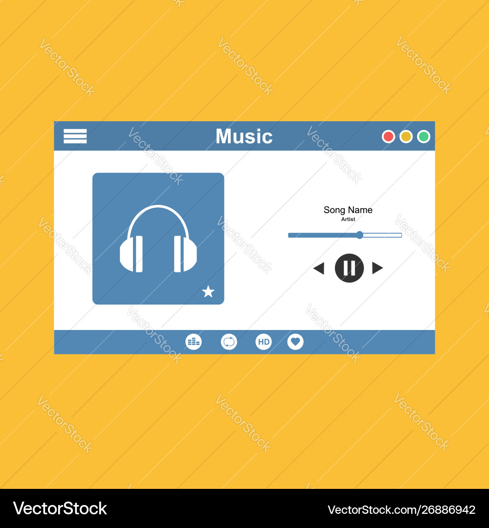 Media player application app template with flat Vector Image