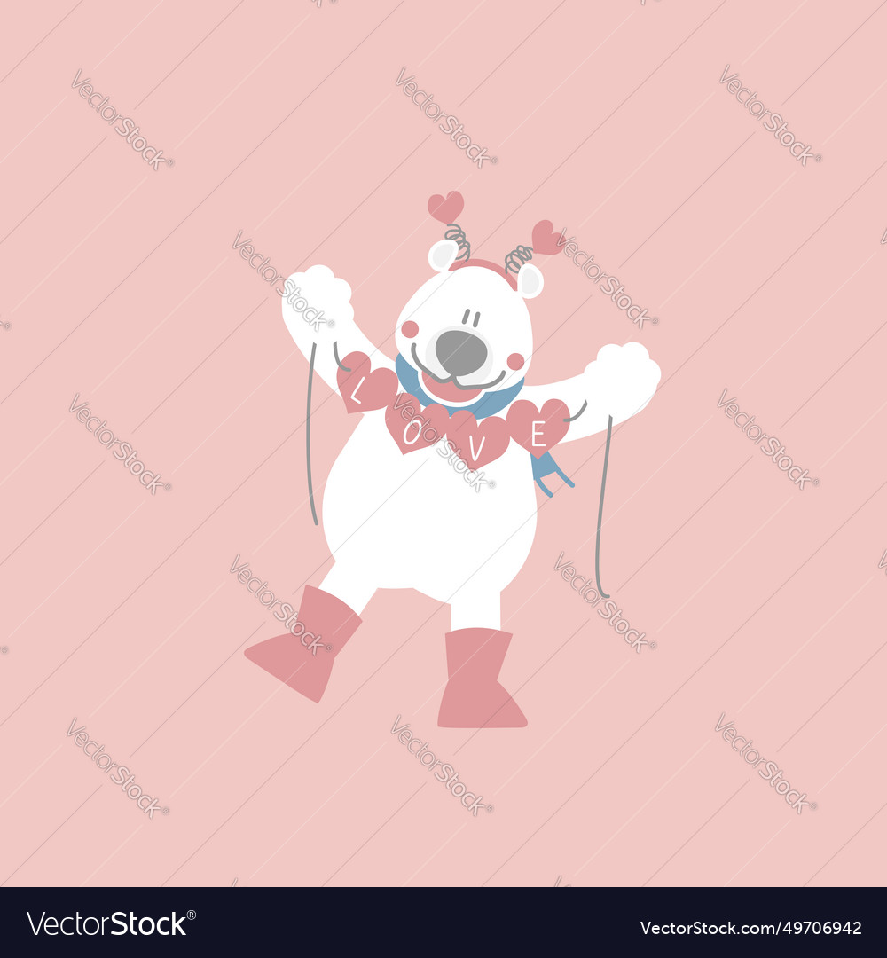 Polar bear with heart happy valentines day Vector Image