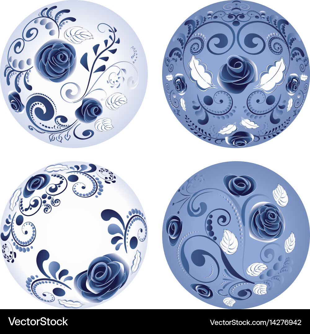 Round blue floral ornaments Royalty Free Vector Image