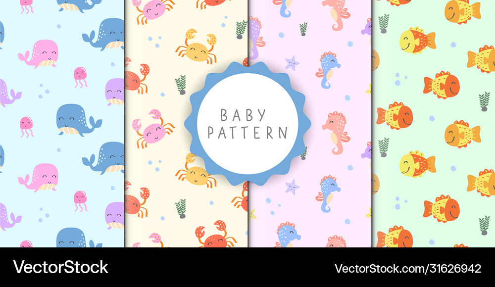 Set baby pattern with sea animals concept Vector Image