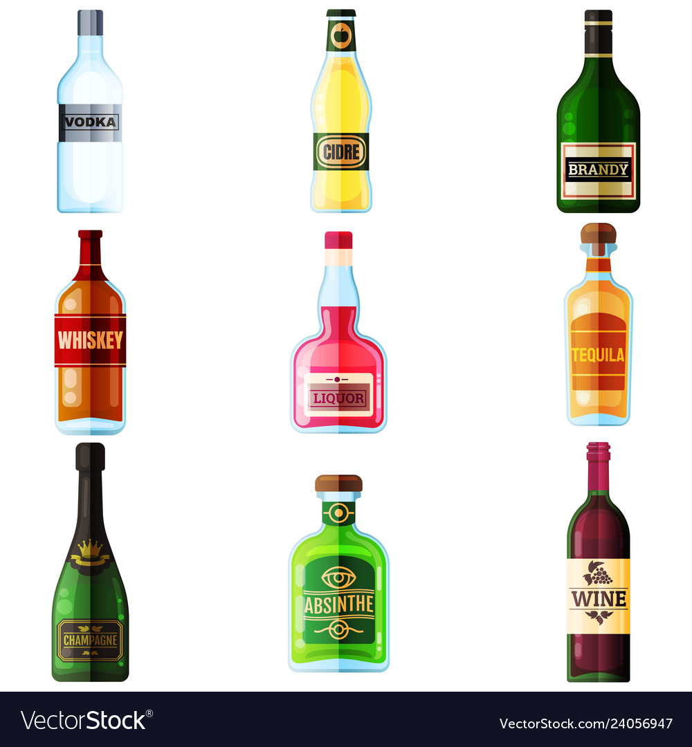 Big set different bottles alcohol drinks Vector Image Big set different bottles alcohol drinks Vector Image