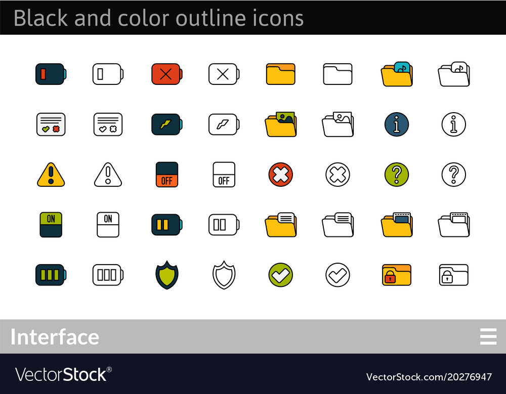 Black and color outline icons thin stroke line Vector Image