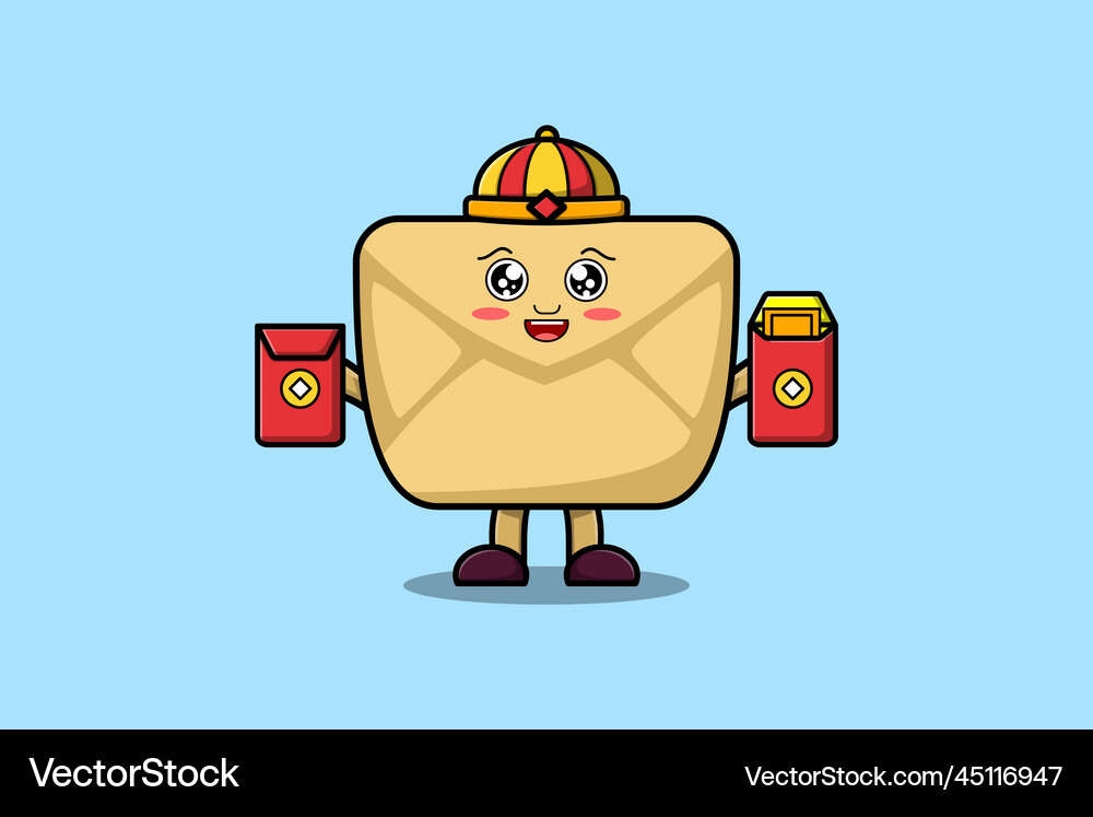 Cute cartoon envelope chinese holding red packets Vector Image