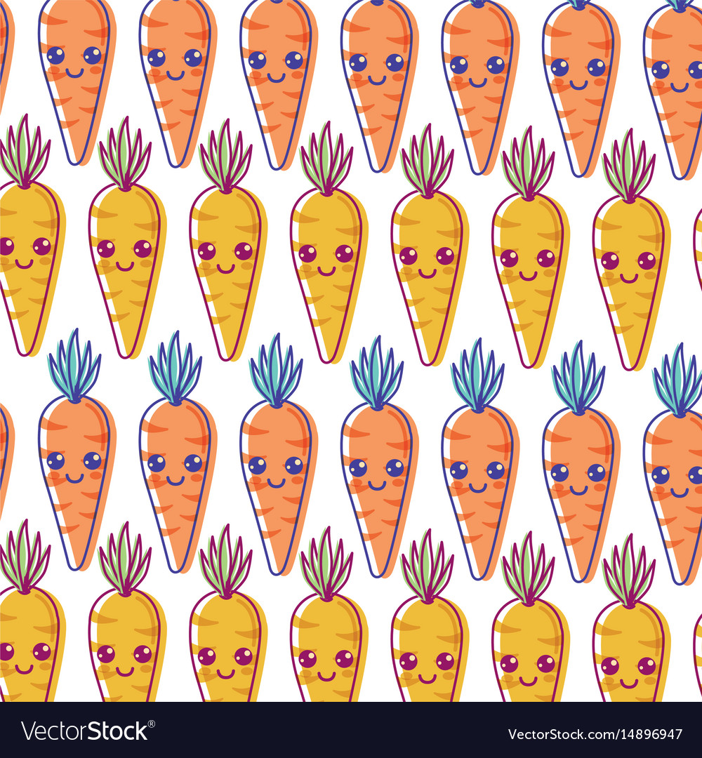 Kawaii cute happy carrot vegetable background Vector Image