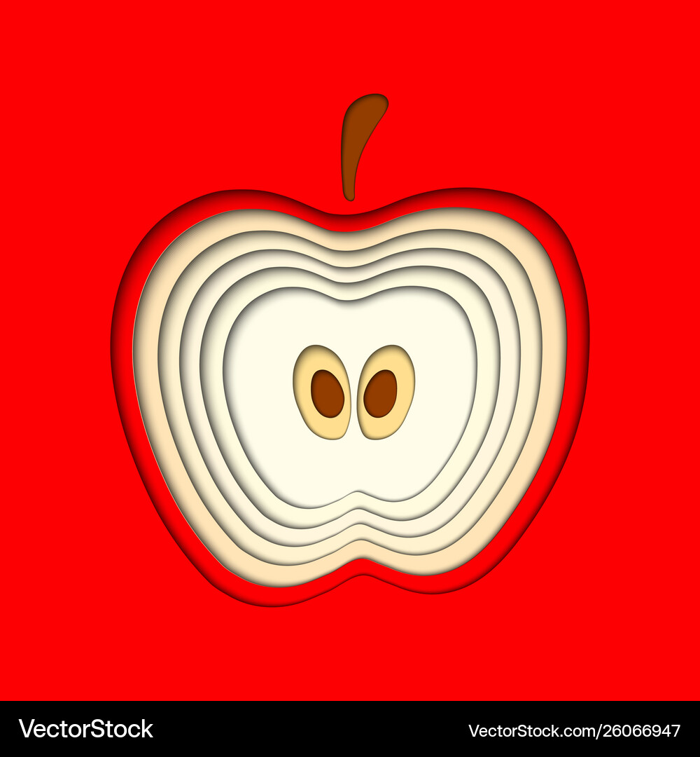 Paper cut red apple cut shapes 3d abstract Vector Image
