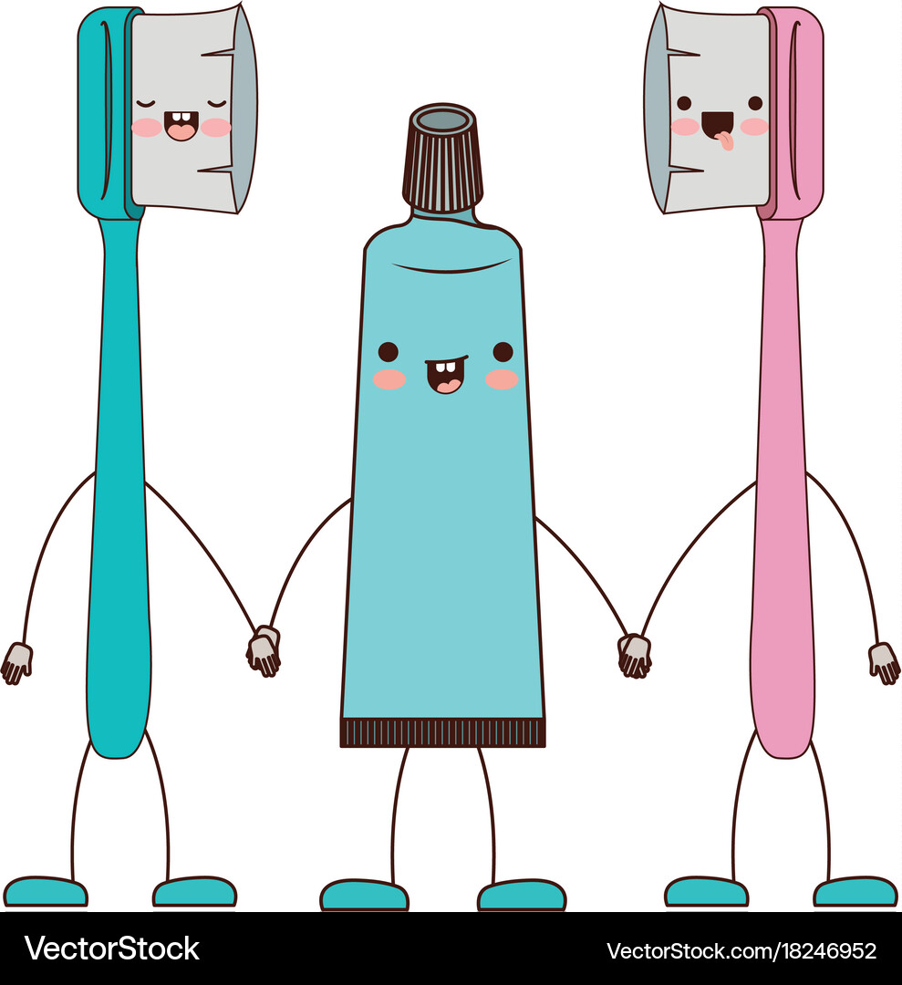 Cartoon couple toothbrushes and toothpaste in Vector Image