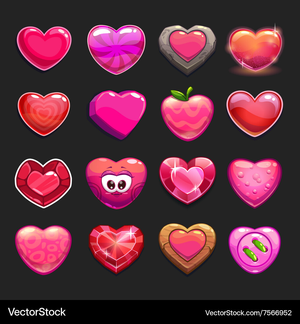 Cartoon heart icons set Royalty Free Vector Image