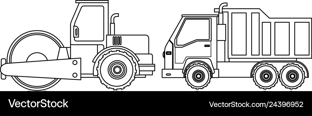 Construction vehicles machinery in black and white