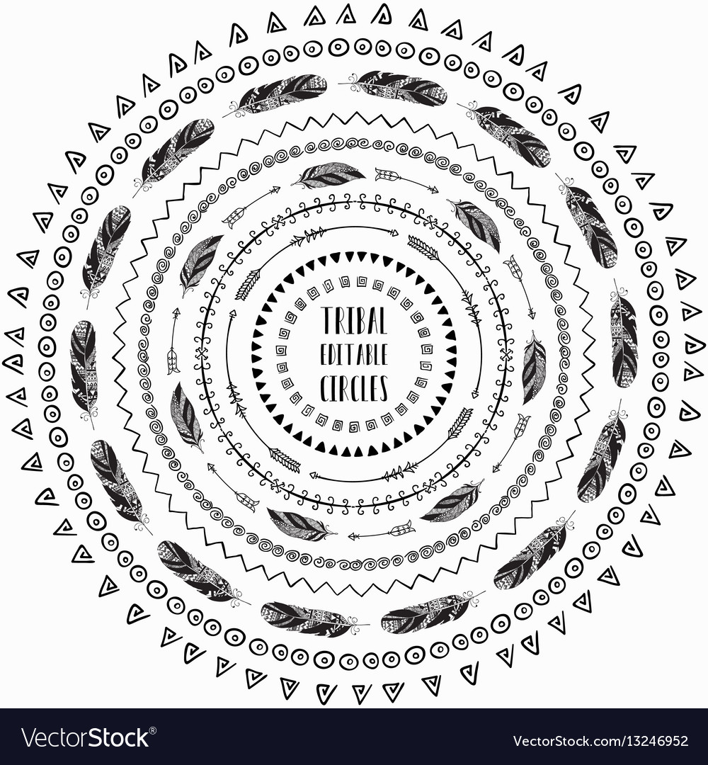 Hand drawn ethnic circles frames editable pattern Vector Image