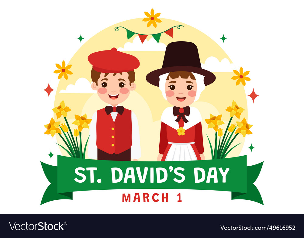 Happy st davids day on march 1 with welsh dragons Vector Image