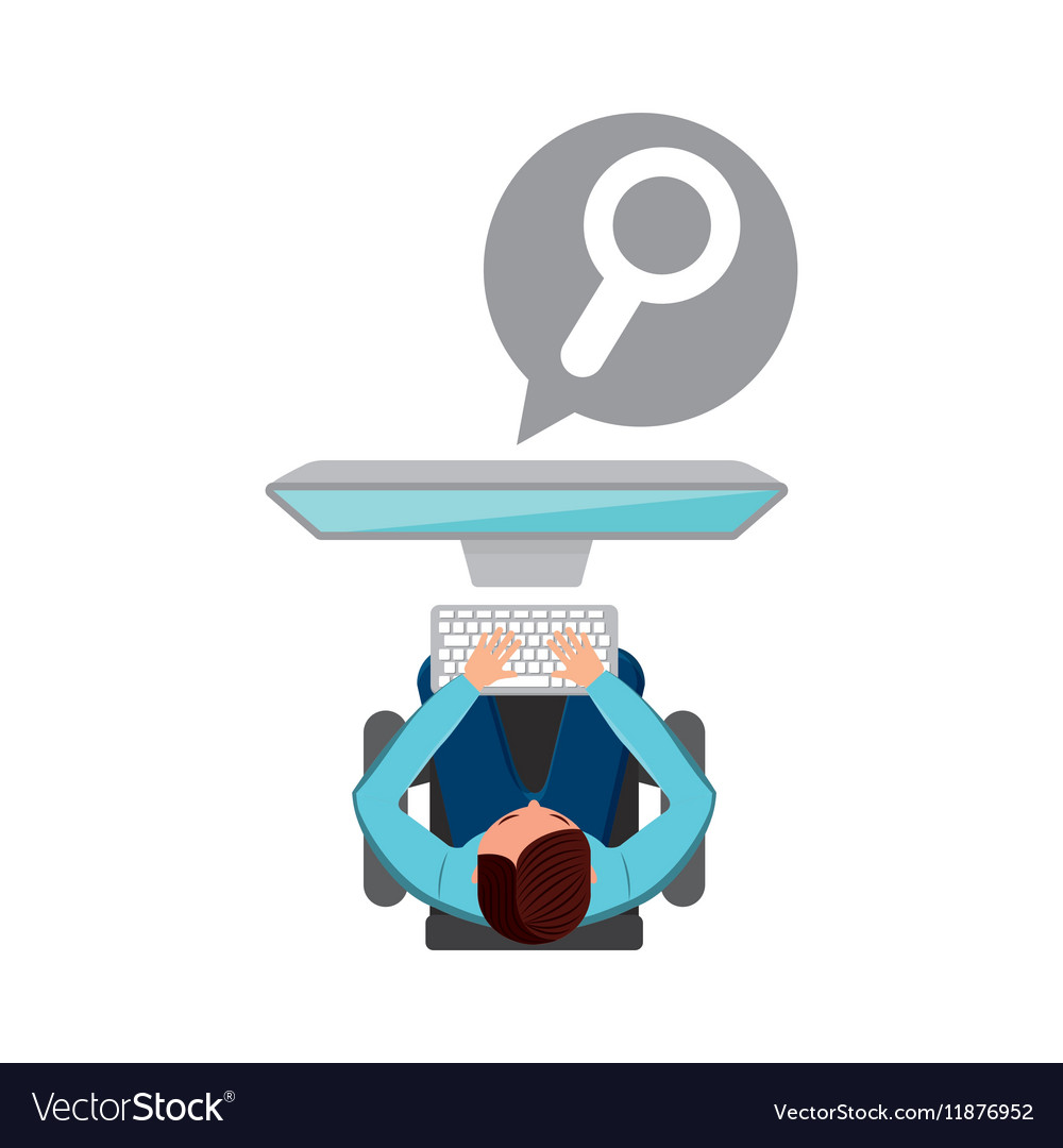 Man working computer search media design Vector Image
