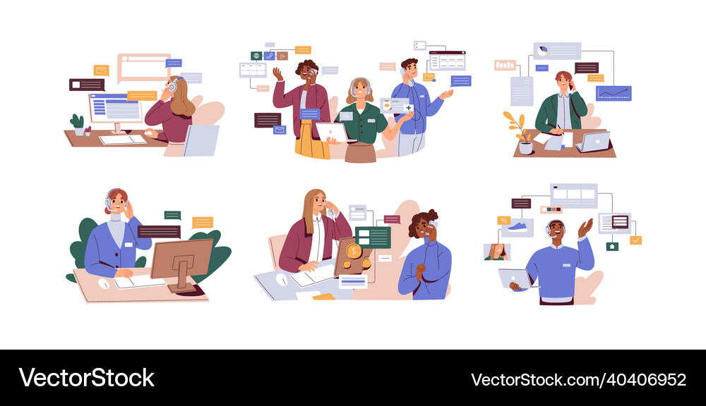 People during work calls and online consultations Vector Image