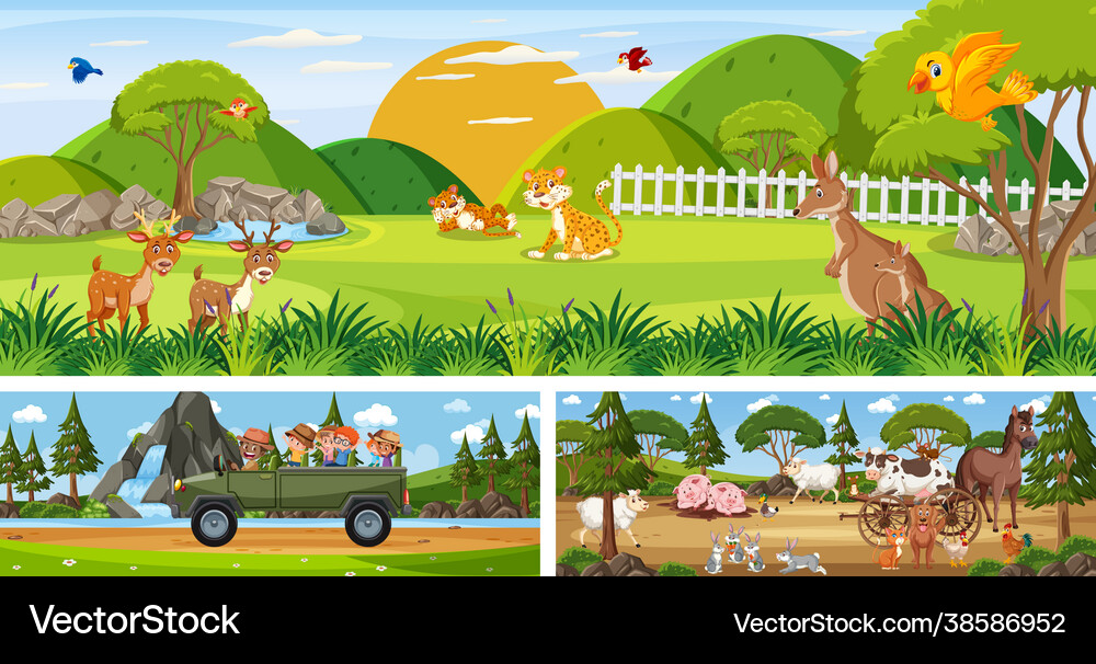 Set outdoor panoramic landscape with cartoon Vector Image