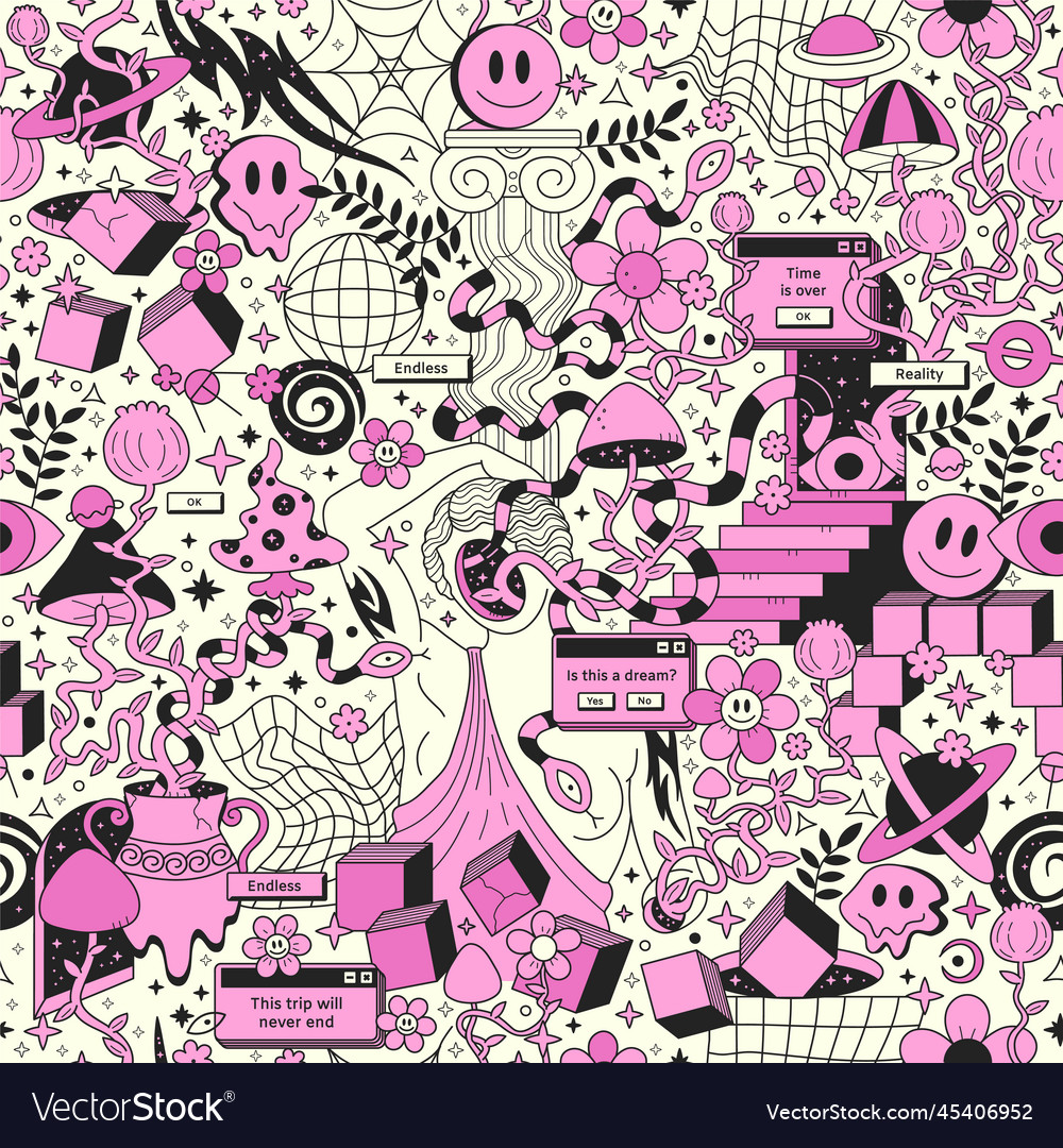 Trippy psychedelic seamless pattern crazy Vector Image