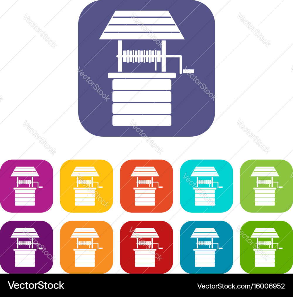 Water well icons set Royalty Free Vector Image