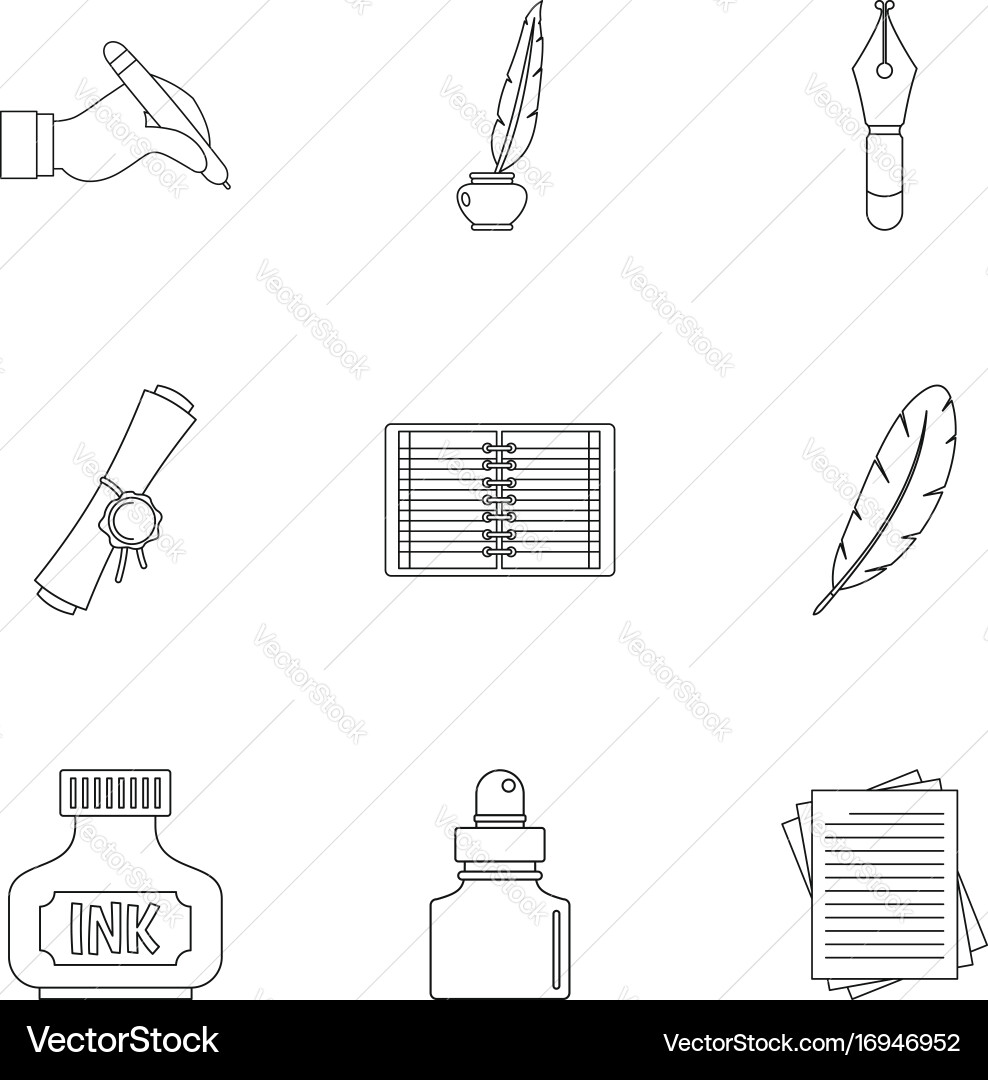 Writer pen icon set outline style Royalty Free Vector Image