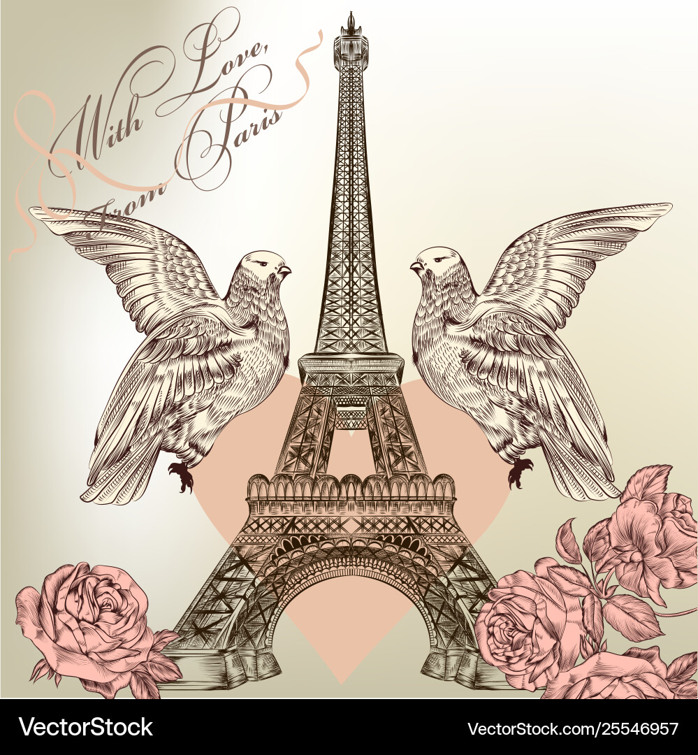 Beautiful valentine card detailed eiffel tower Vector Image
