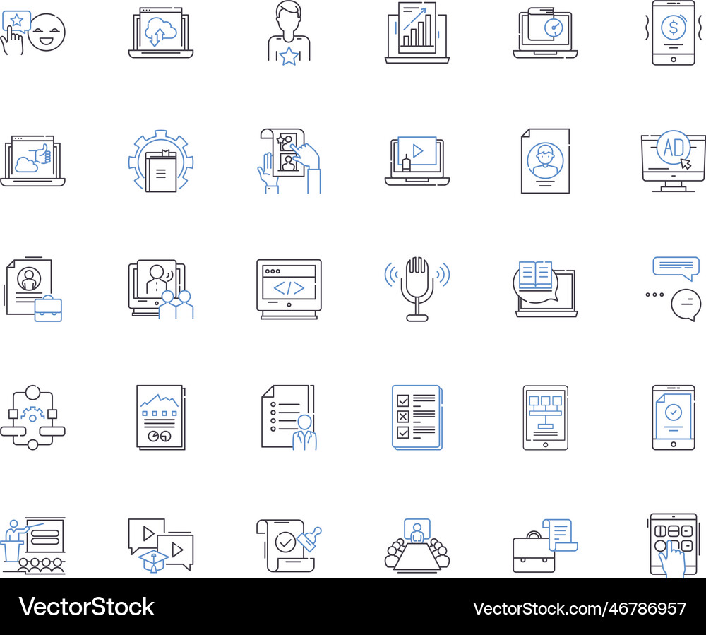 Broadcast journalism line icons collection Vector Image