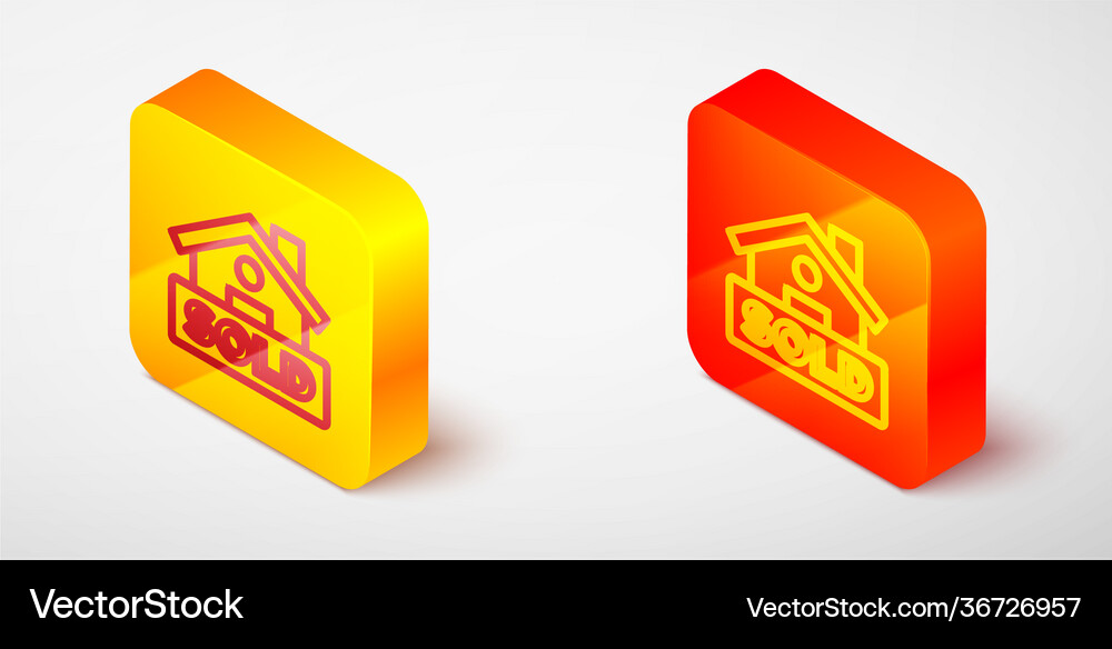 Isometric line hanging sign with text sold icon Vector Image