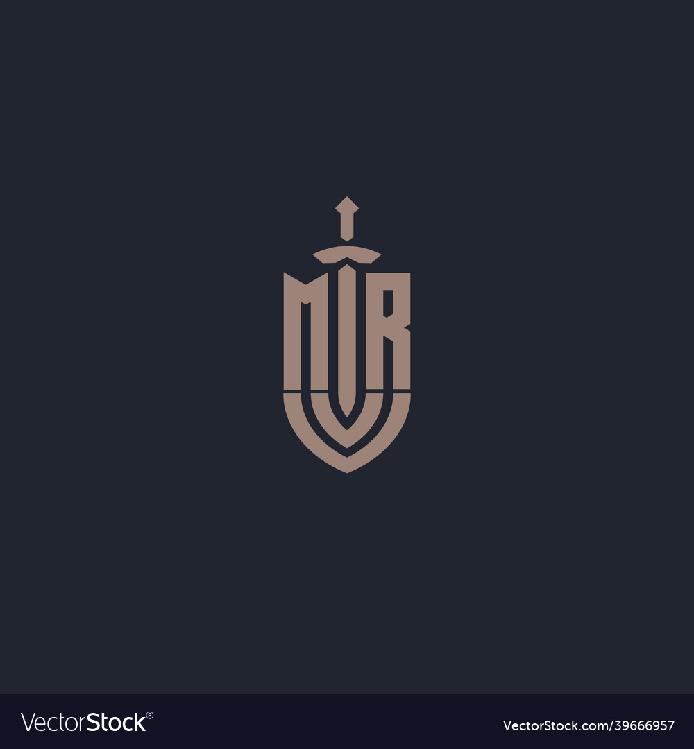 Mr logo monogram with sword and shield style Vector Image