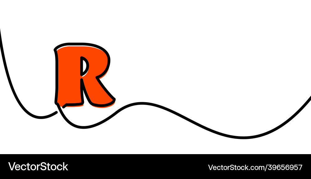 Single line drawn r letter outline Royalty Free Vector Image