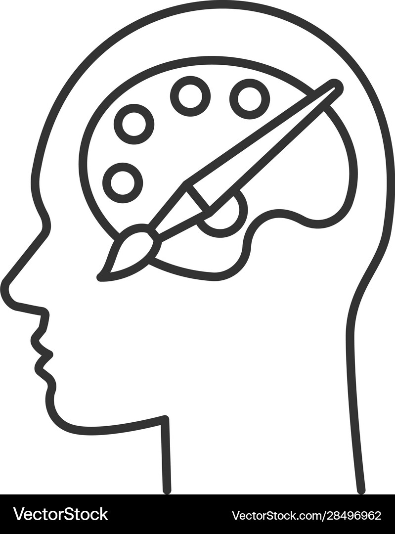 Human head with palette and brush linear icon Vector Image