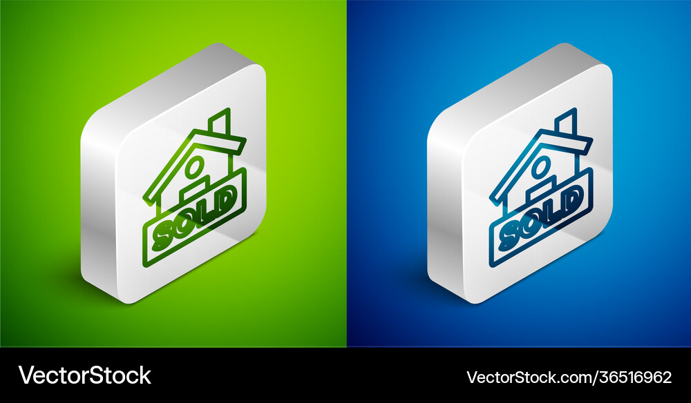 Isometric line hanging sign with text sold icon Vector Image