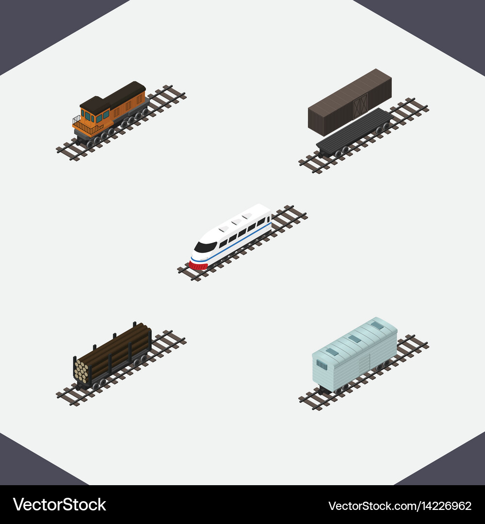 Isometric railway set train lumber shipping Vector Image