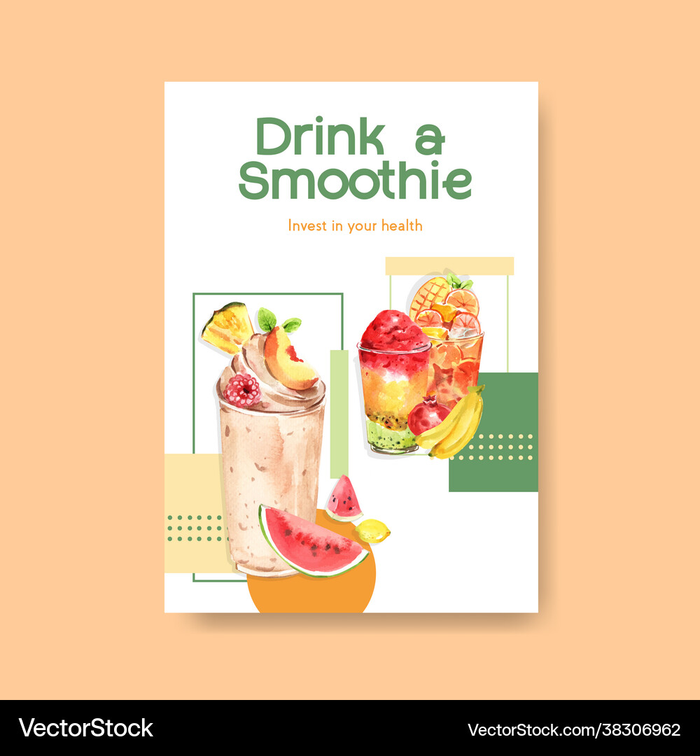 Poster template with fruits smoothies concept Vector Image