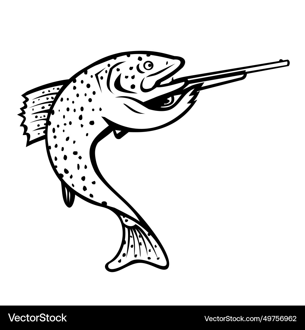 Rainbow trout aiming shotgun rifle side view Vector Image