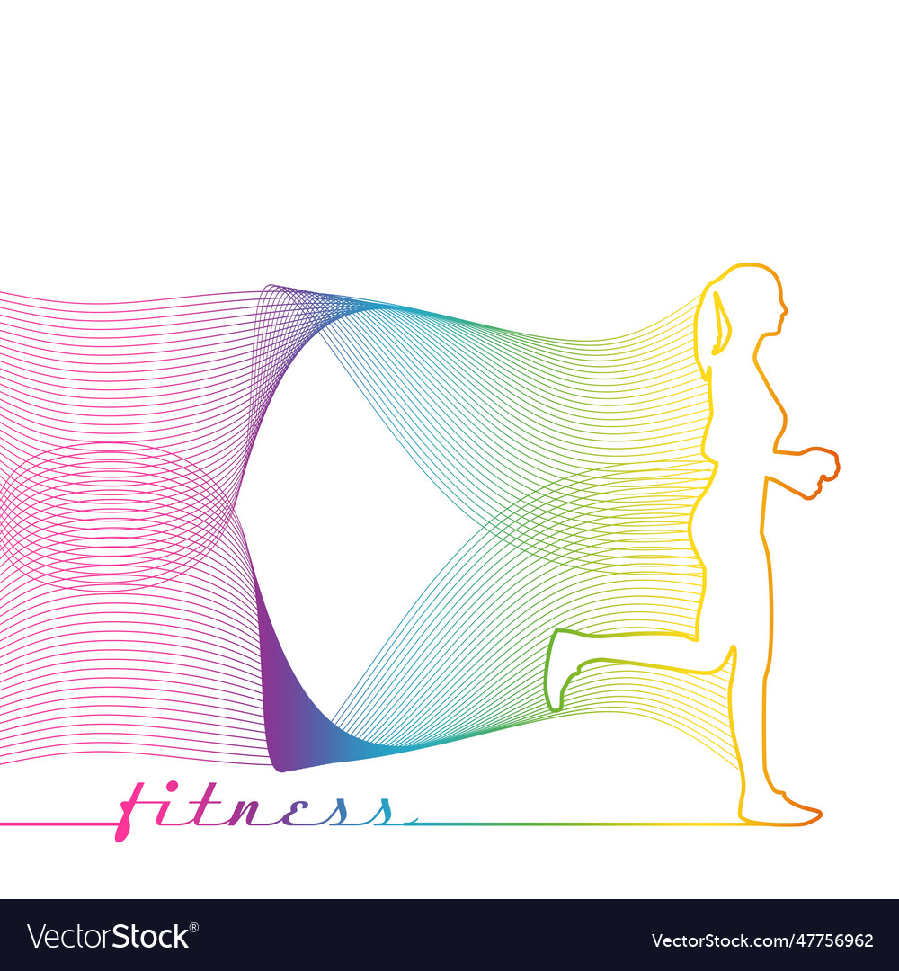 Running lady silhouette thin line style Royalty Free Vector